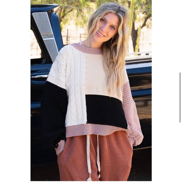 POL | Sweaters | Nwt Pol Colorblock Patch Mixed Knit Balloon Sleeves ...